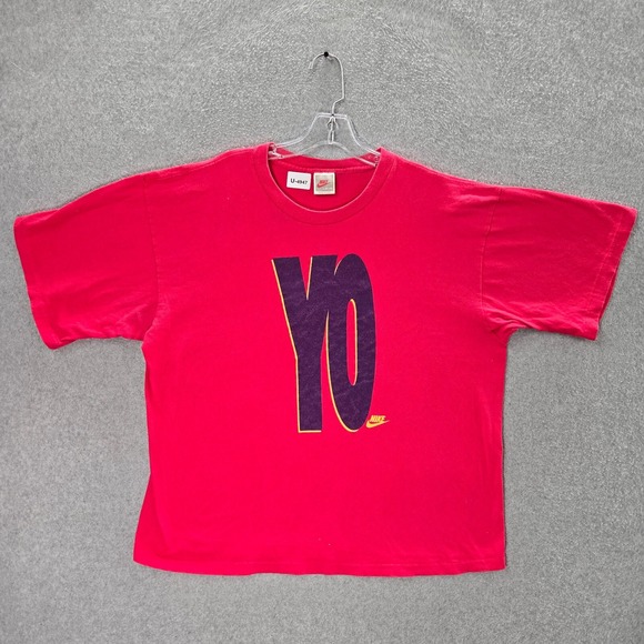 Nike | Shirts | Vintage Nike Men Shirt Large Red Yo Swoosh Logo Single ...